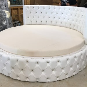 Round White Faux Leather Bed Tufted White Faux Leather Round Bed - Etsy