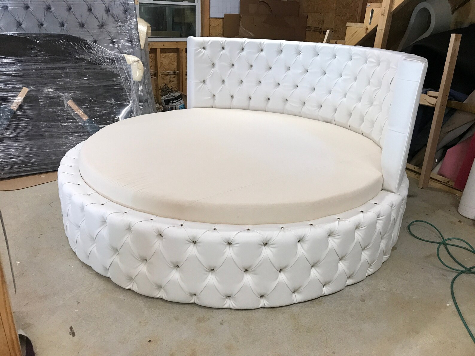 Round White Faux Leather Bed Tufted White Faux Leather Round Bed - Etsy