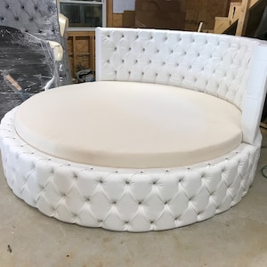 Round White Faux Leather Bed Tufted White Faux Leather Round Bed - Etsy