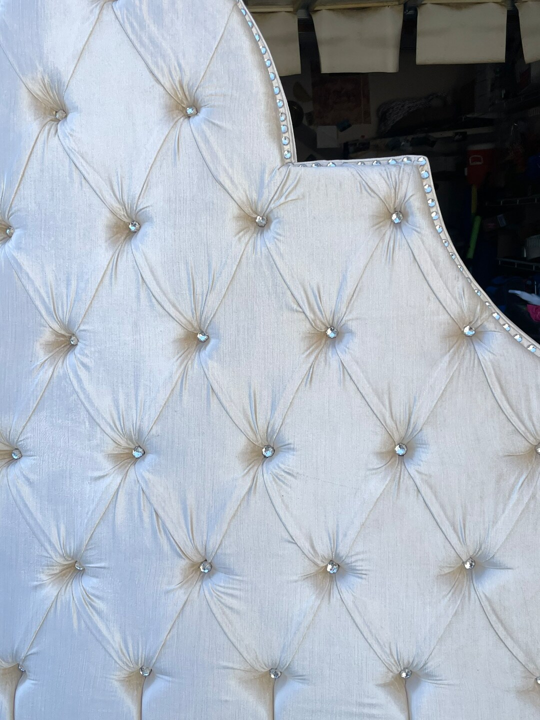 Off White Ivory Velvet King Size Headboard Tufted Upholstered Headboard ...