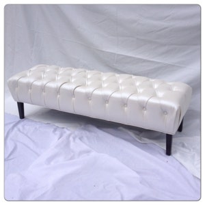 Tufted Bench Upholstered Bench Faux Leather Ivory Bench off White Bench ...