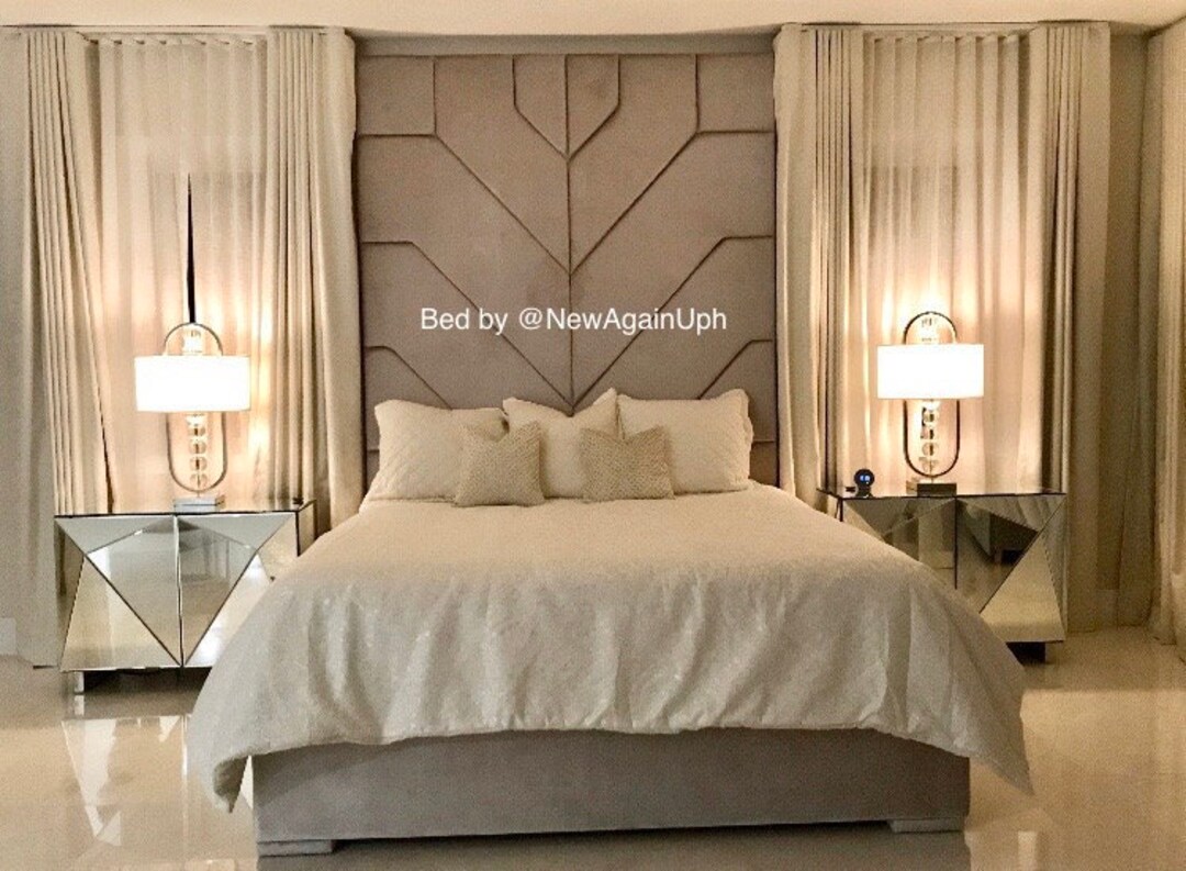 Tall Icy White Velvet King Size Upholstered Bed Tall Icy White Velvet ...