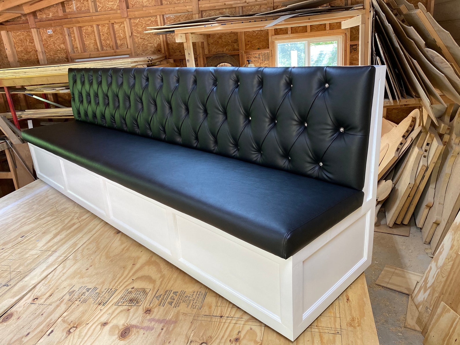 Custom Upholstered Tufted Bench Custom Black Foux Leather - Etsy