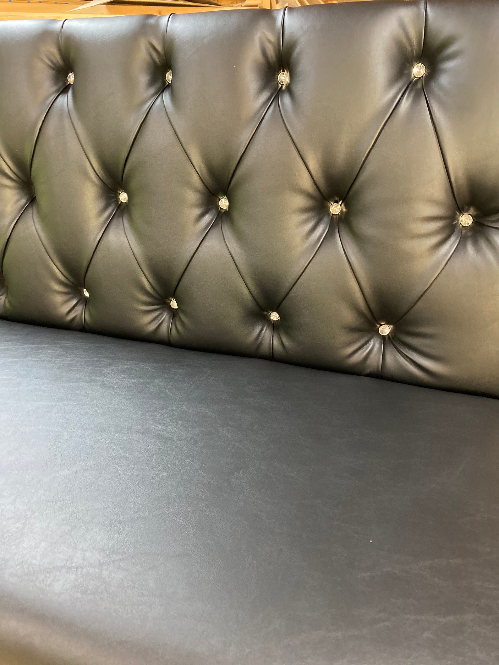 Custom Upholstered Tufted Bench Custom Black Faux Leather Bench Salon ...