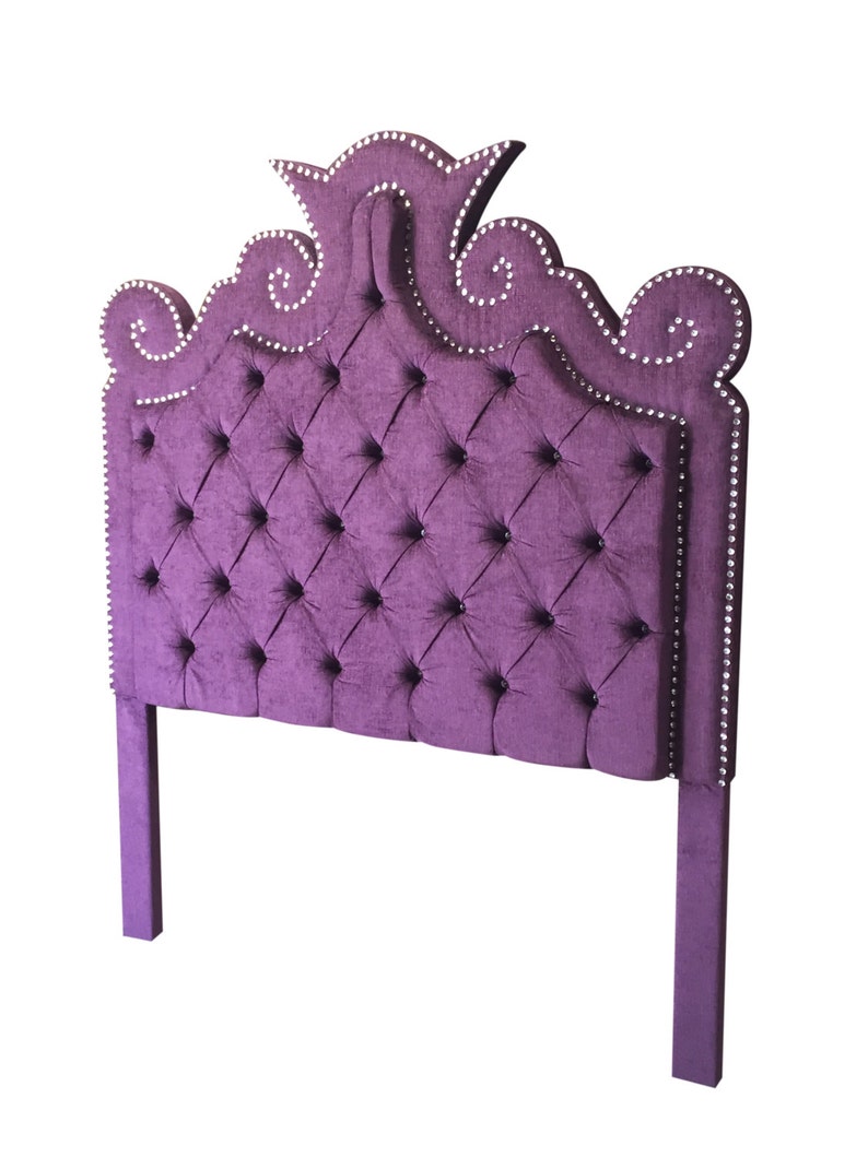 Purple Velvet Tufted Headboard With Double Row of Crystals - Etsy