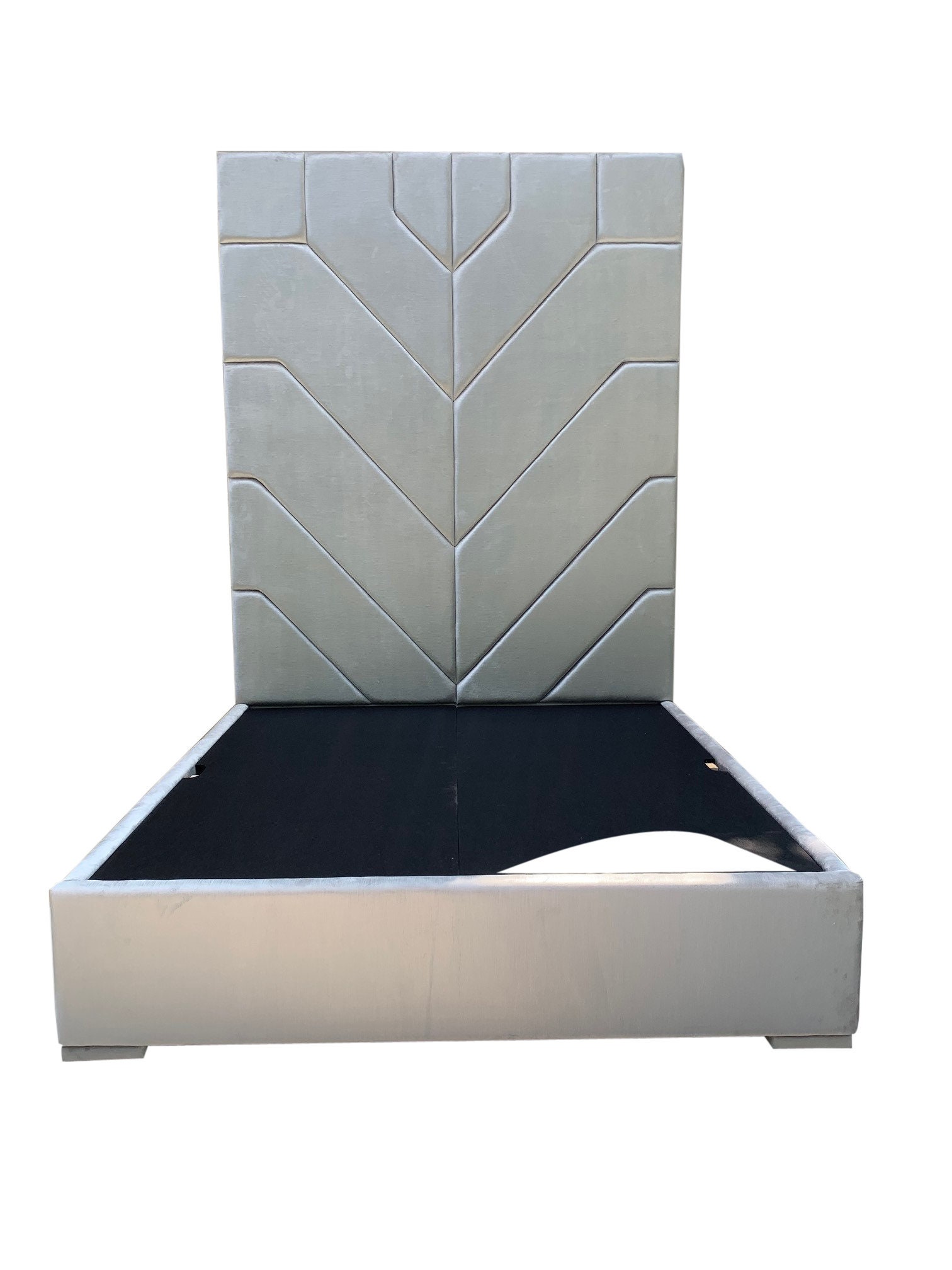 Tall Icy White Velvet King Size Upholstered Bed Tall Icy White Velvet ...