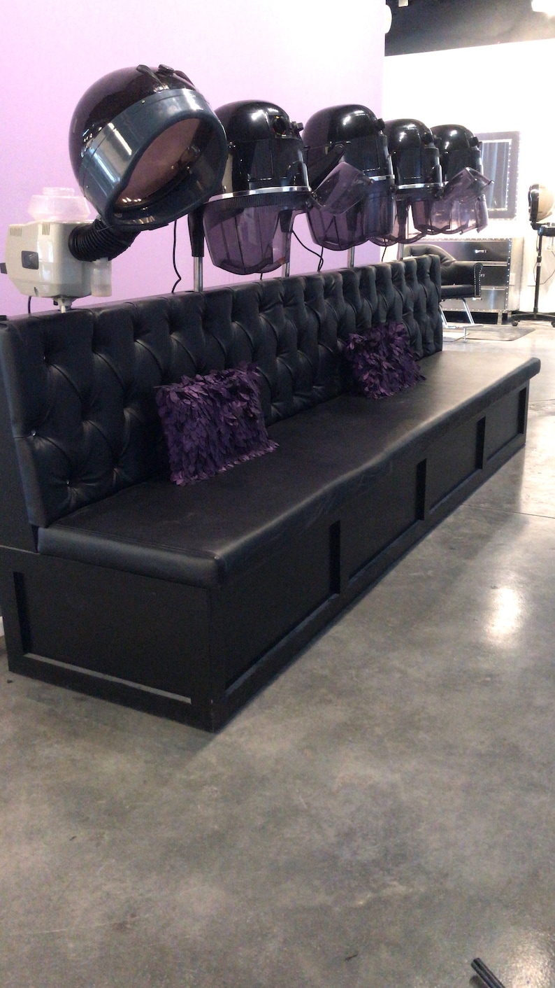 Custom Upholstered Tufted Bench Custom Black Faux Leather Bench Salon ...