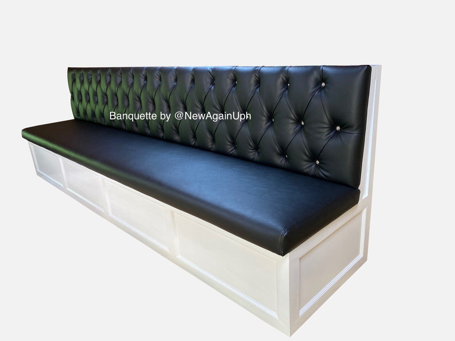 All Black Custom Upholstered Tufted Bench Custom Black Faux Leather ...