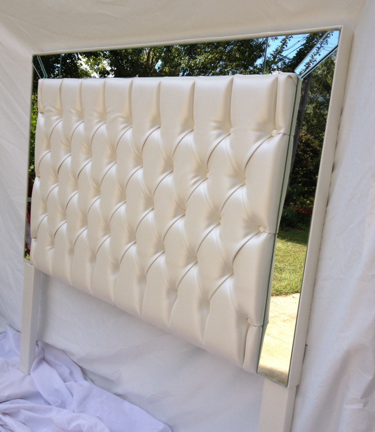 White Faux Leather Tufted Headboard Upholstered Headboard with | Etsy