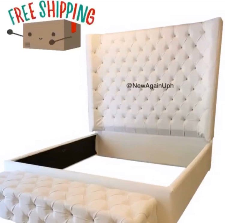 White Wingback Tufted Bed King Size Wing Back Tufted Bed | Etsy
