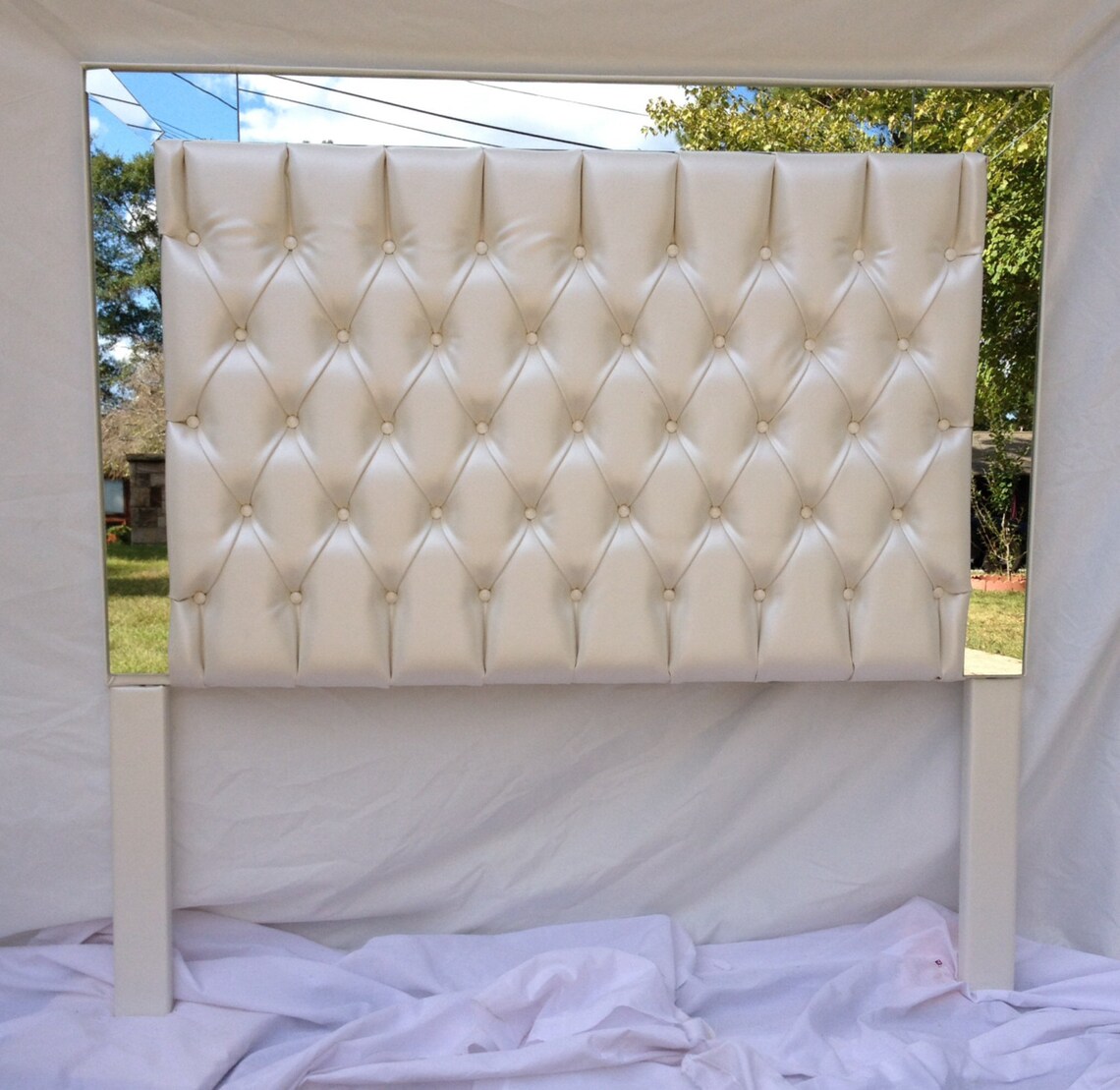 White Faux Leather Tufted Headboard Upholstered Headboard With - Etsy