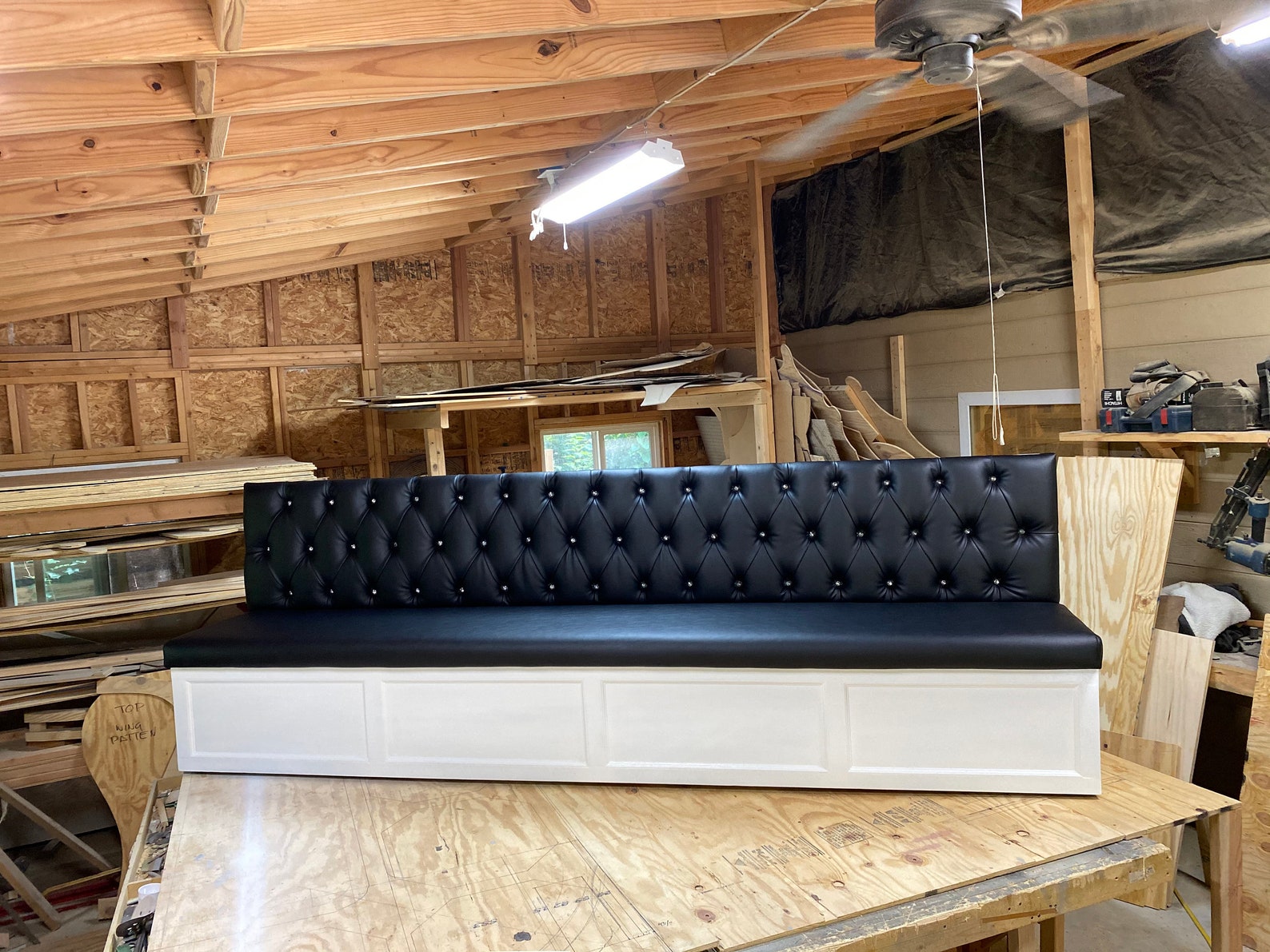 Custom Upholstered Tufted Bench Custom Black Foux Leather - Etsy