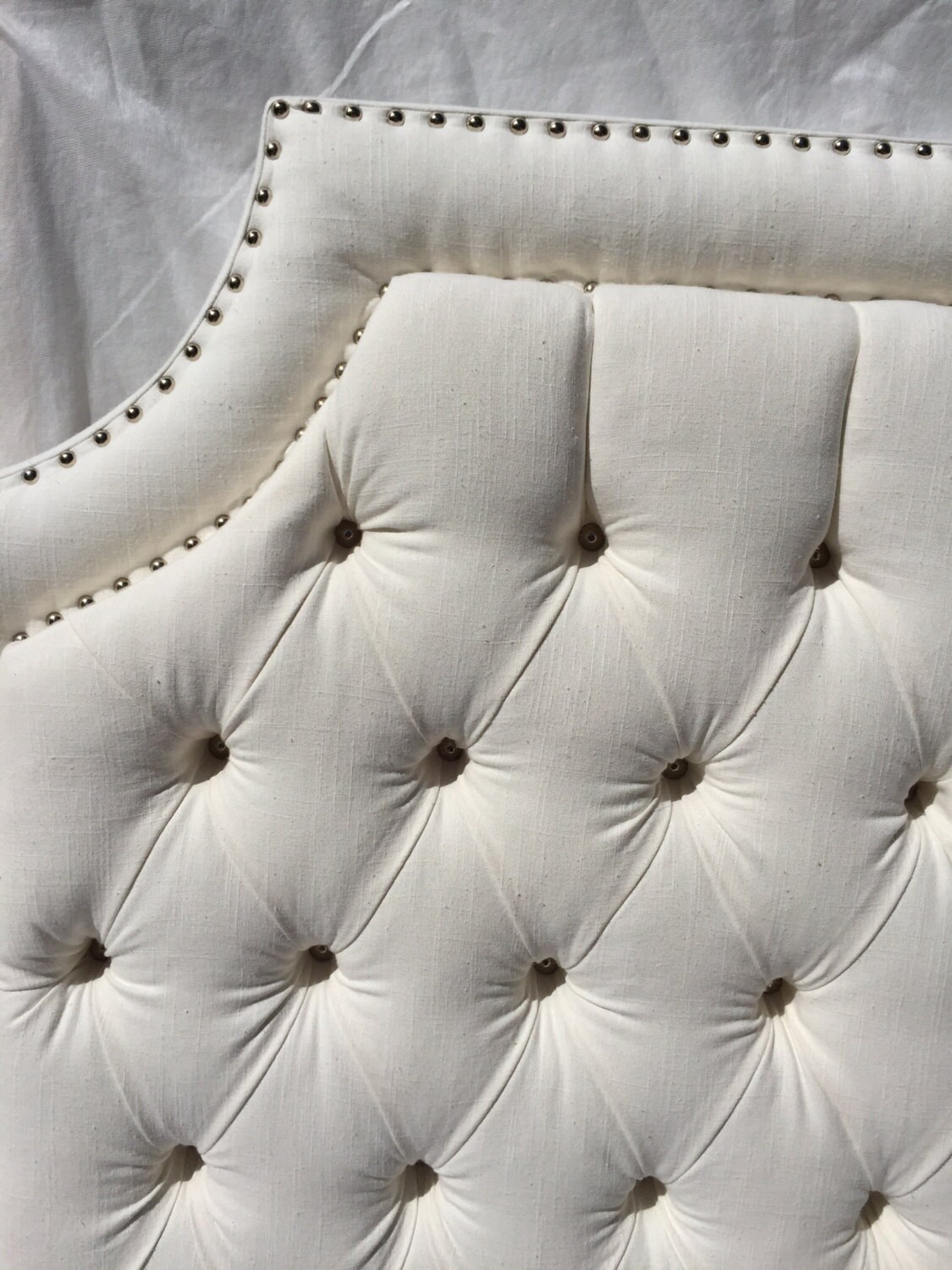 QUEEN White Tufted Upholstered Headboard With Nickel Nailheads Tufted Headboard Upholstered Queen Size Headboard off White Linen Headboard Etsy Canada