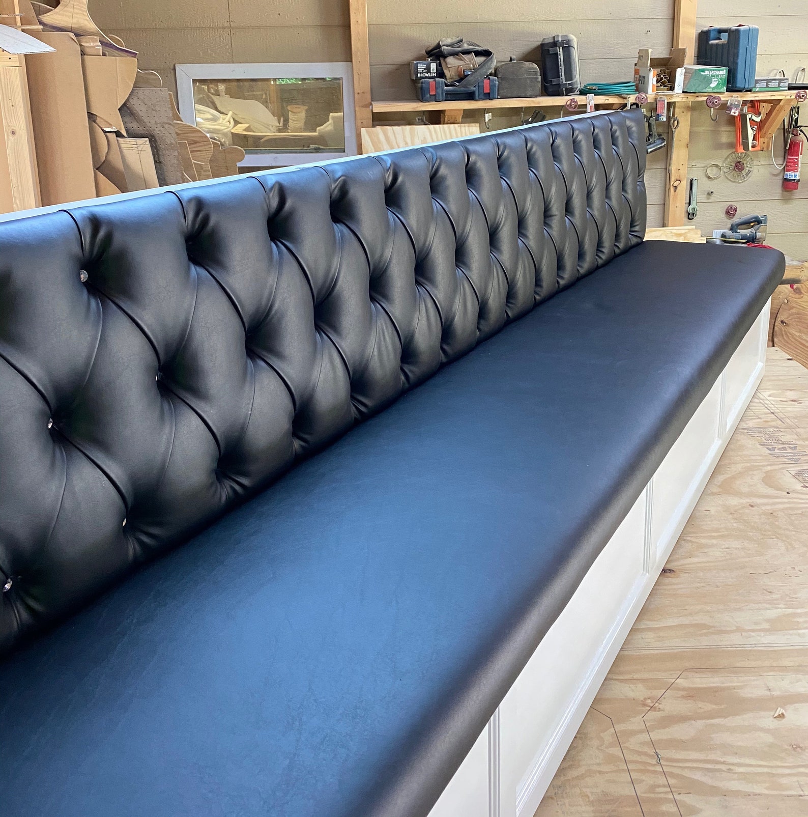 Custom Upholstered Tufted Bench Custom Black Foux Leather - Etsy