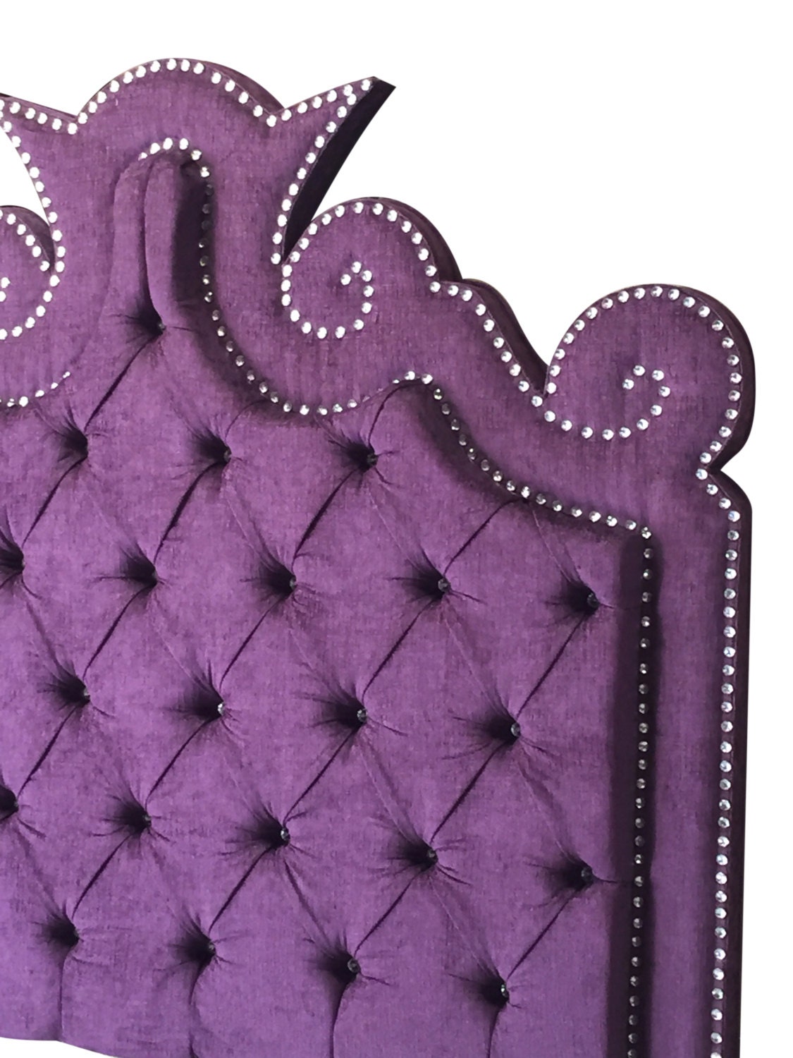 Purple Velvet Tufted Headboard With Double Row of Crystals - Etsy