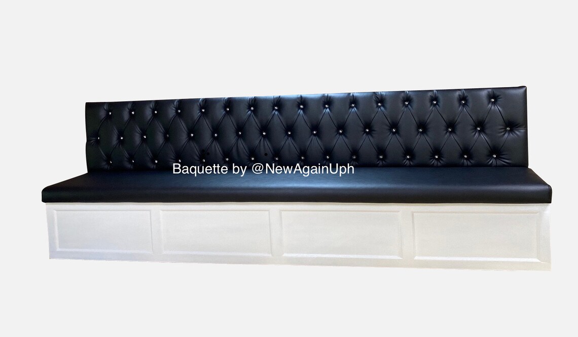 All Black Custom Upholstered Tufted Bench Custom Black Faux Leather ...