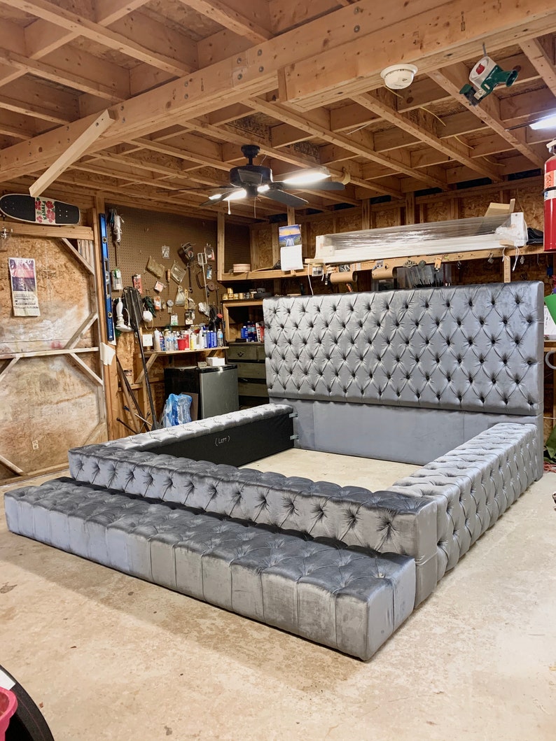 Grey Tufted King Size Bed With Matching Bench Tufted Bed - Etsy