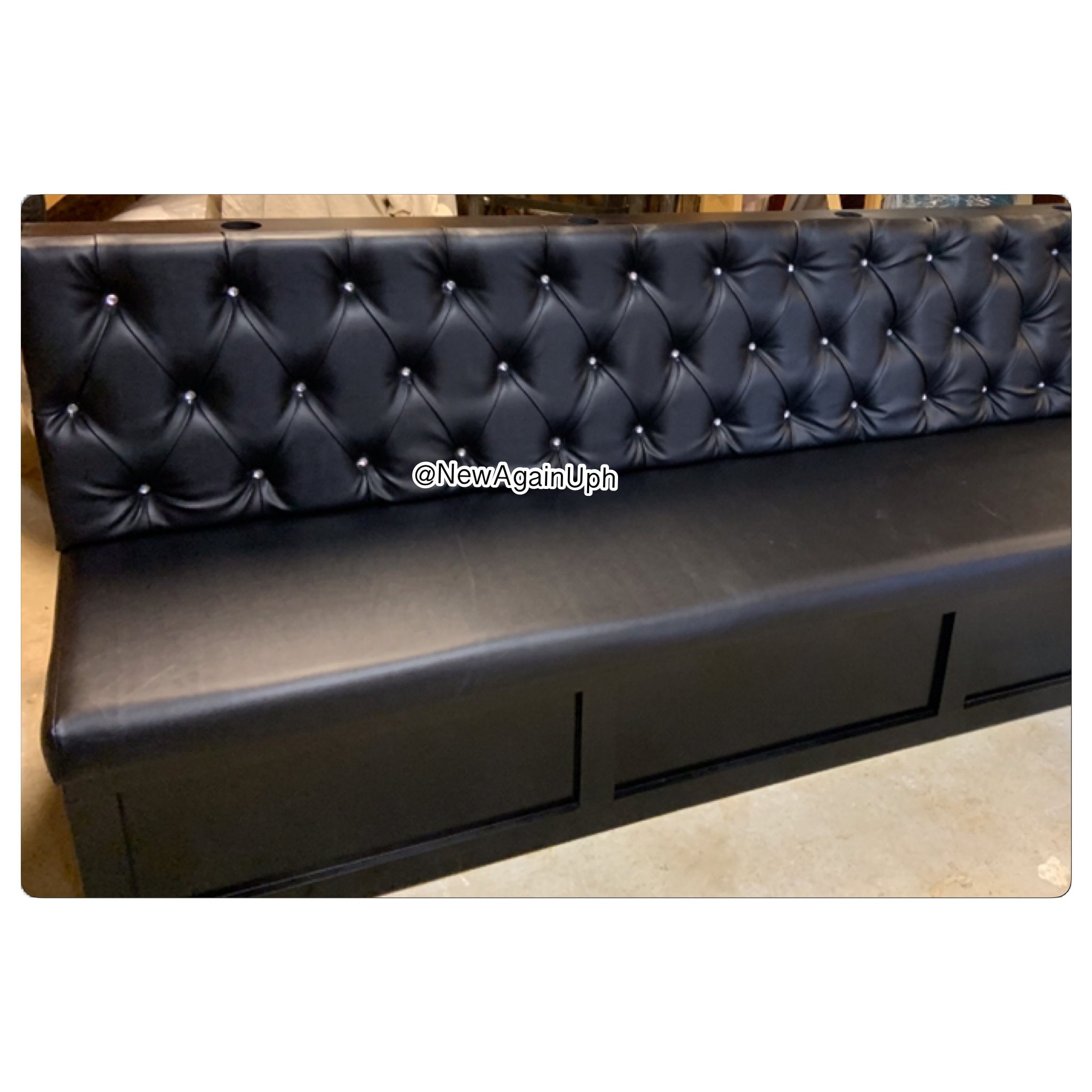 Custom Upholstered Tufted Bench Custom Black Faux Leather Bench Salon ...