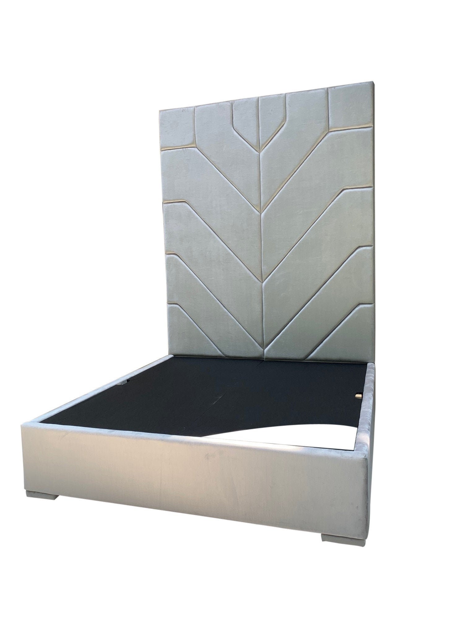 Tall Icy White Velvet King Size Upholstered Bed Tall Icy White Velvet ...