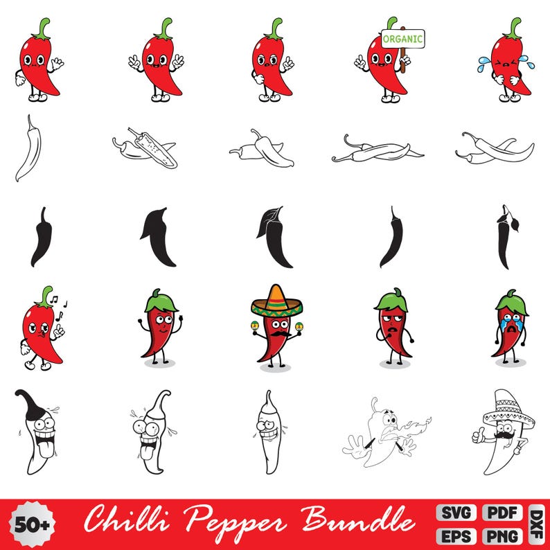Chili Svg Bundle, Funny Hot Chili Clipart for Cricut, Chili Paper ...