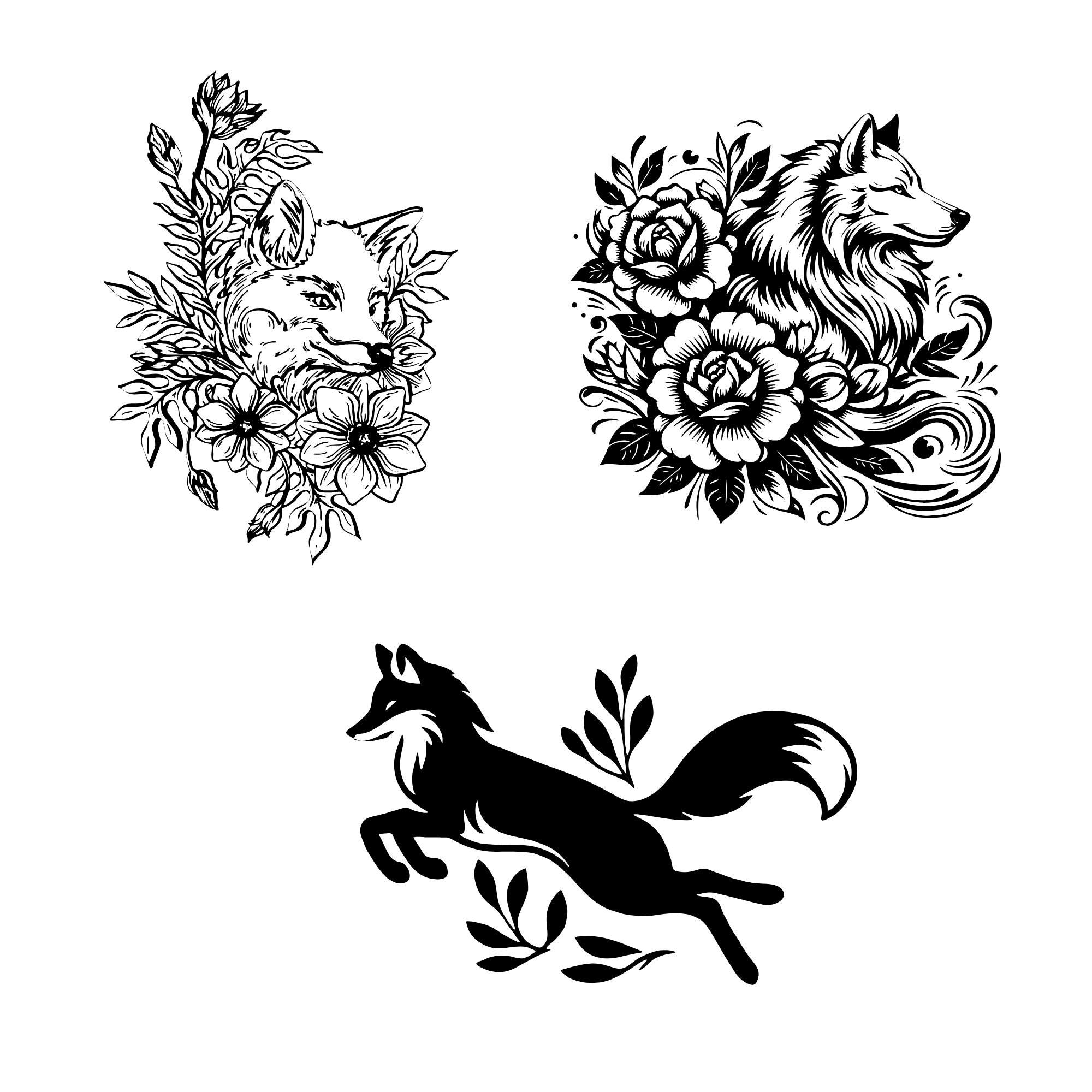 Fox Svg Bundle, Floral Fox Clipart, Animal Vector, Cute Fox Decal ...
