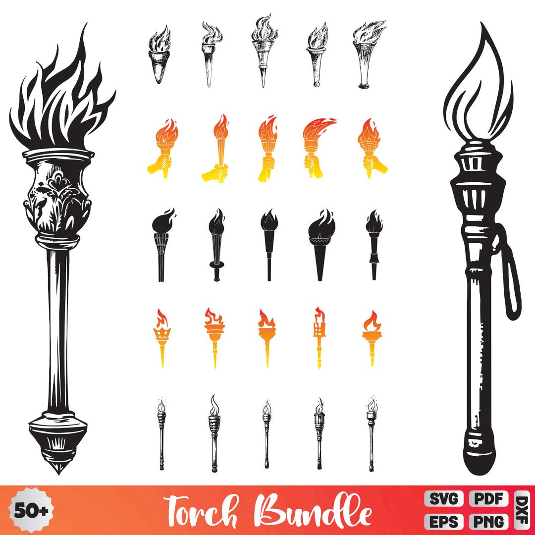 Torch Svg Bundle, Burning Torch Clipart for Cricut, Torch Silhouette ...