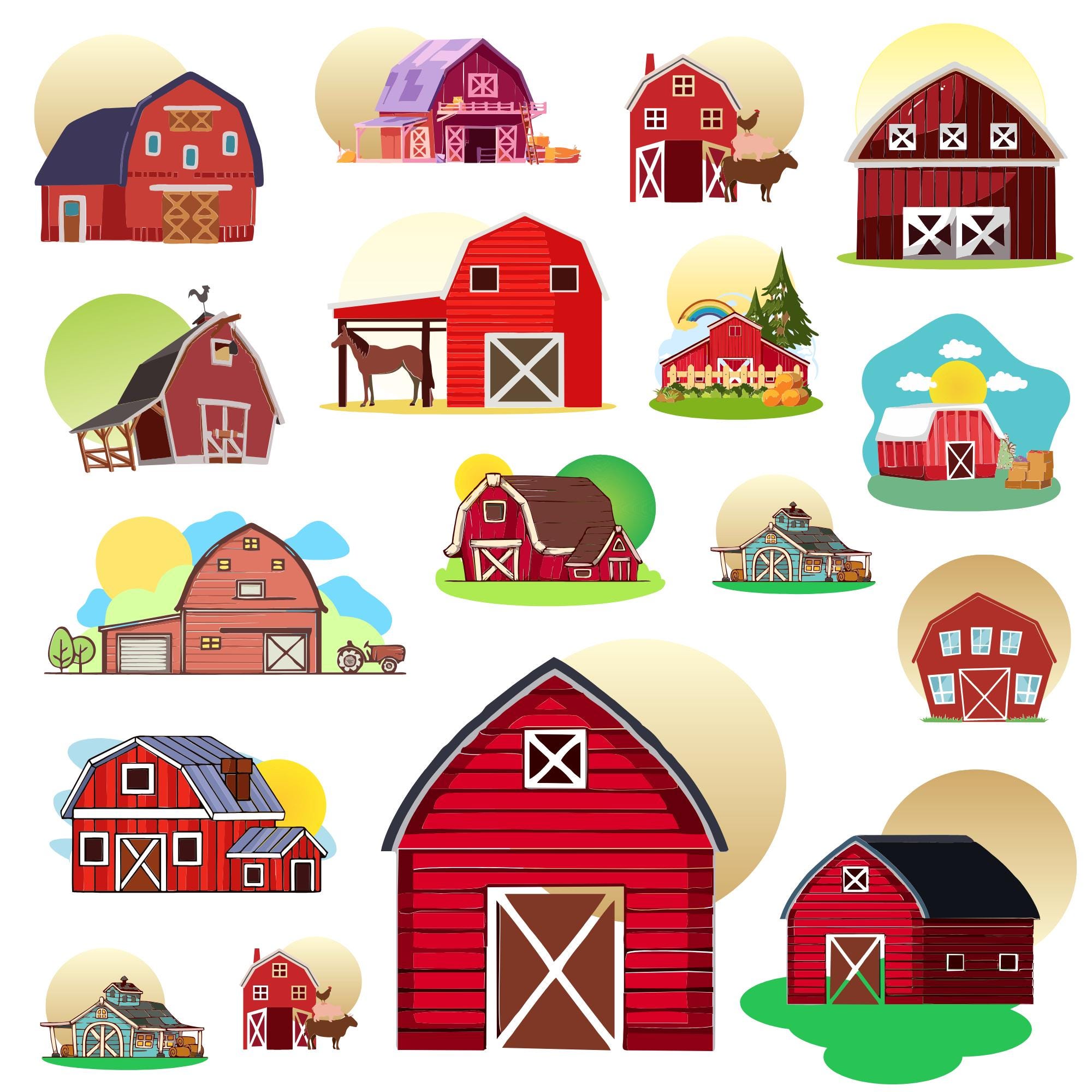 Barn Svg Bundle, Farm Clipart, Barn House Vector, Farmhouse Decal, Barn ...
