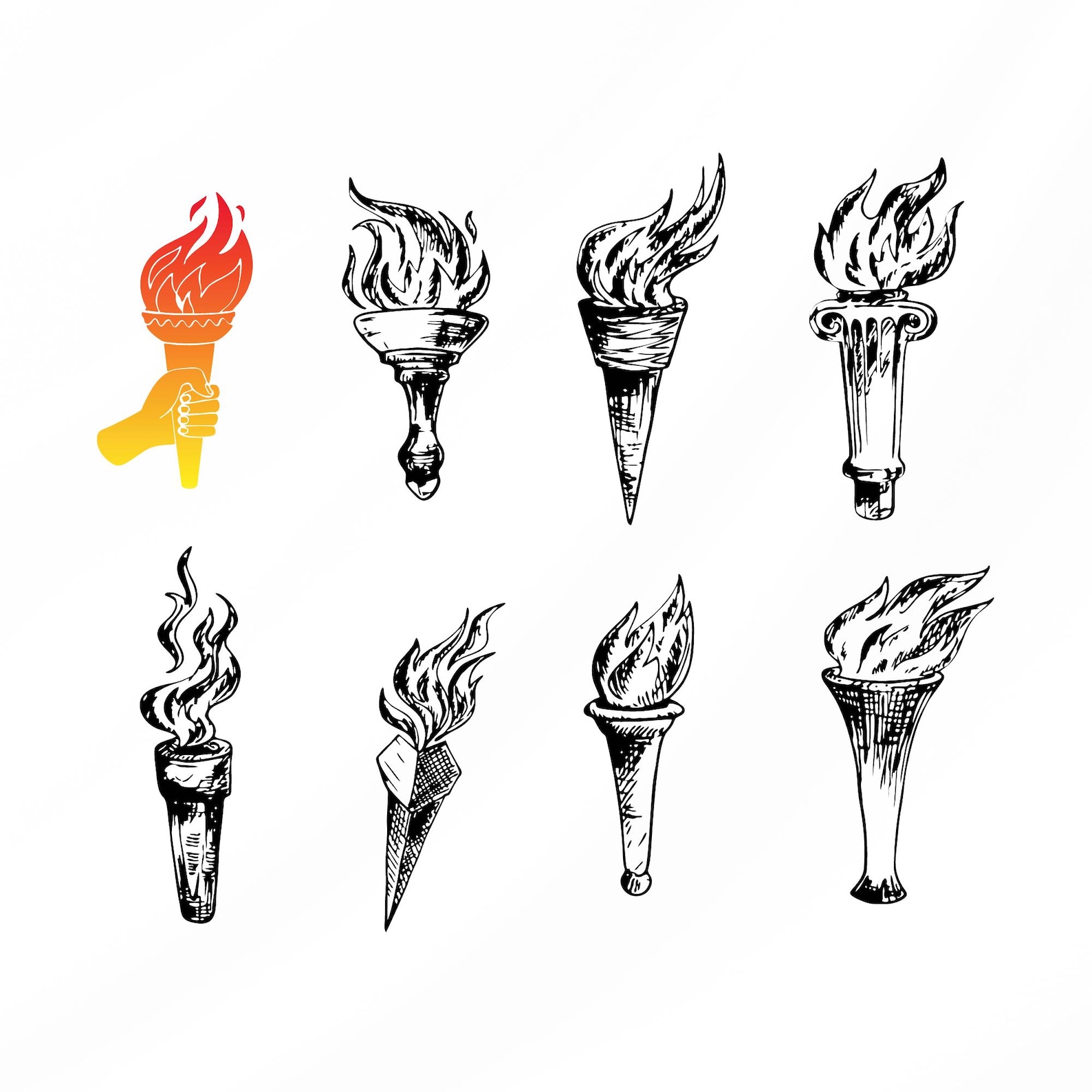 Torch Svg Bundle, Burning Torch Clipart for Cricut, Torch Silhouette ...