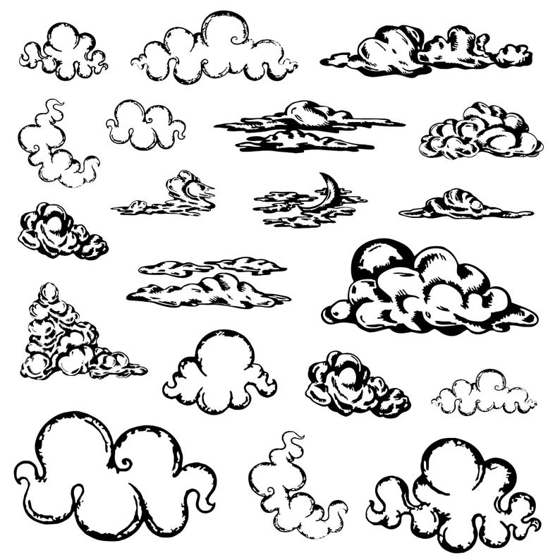 Clouds Svg Bundle, Weather Cloud Clipart, Cloud Vector, Clouds Decal ...