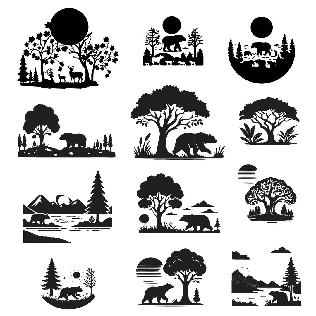 Woodland Scenes Svg Bundle, Deer Clipart for Cricut, Wilderness Vector ...