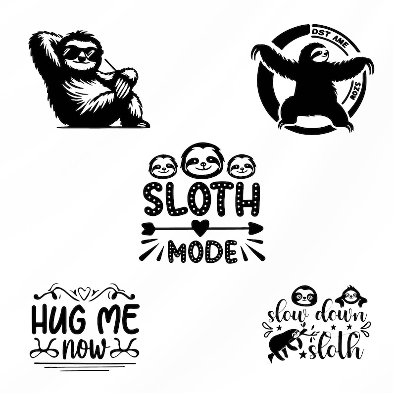 Sloth Svg Bundle, Sloth Clipart for Cricut, Cute Sloth Silhouette ...