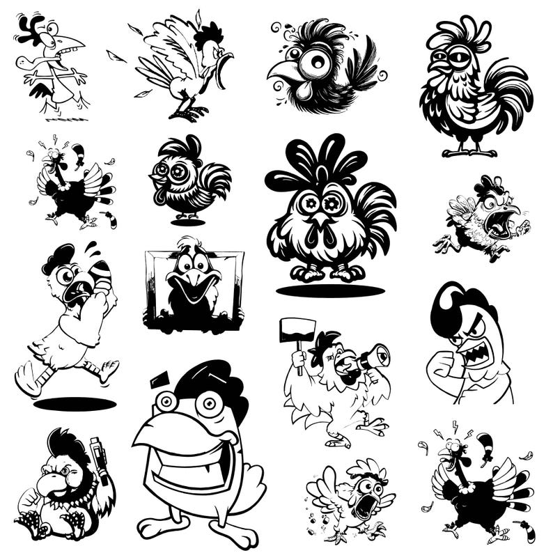 Chicken Svg Bundle, Crazy Chicken Clipart, Funny Chicken Vector, Chick ...