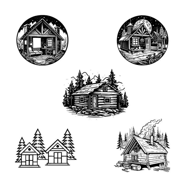 Log Cabin Svg Bundle, Wooden Cabin Clipart for Cricut, Cabin Silhouette ...
