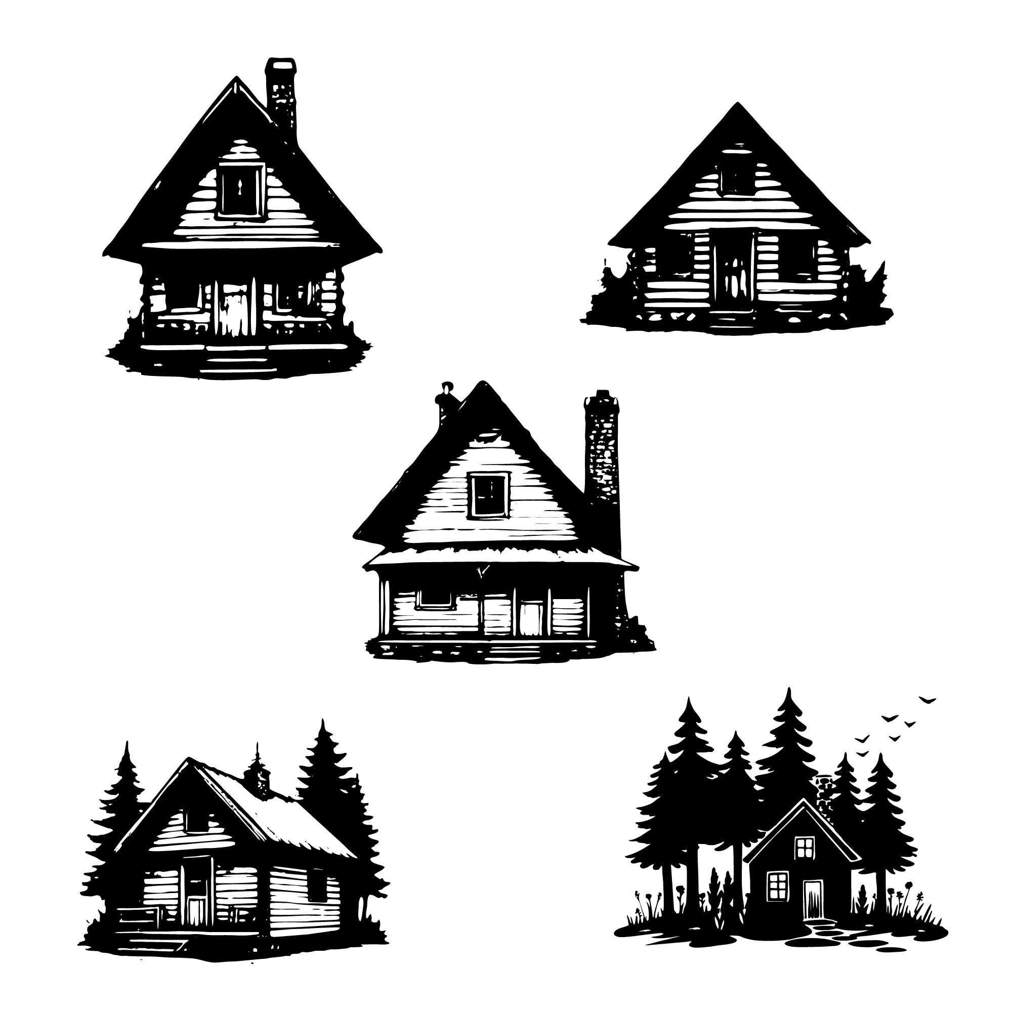 Log Cabin Svg Bundle, Wooden Cabin Clipart for Cricut, Cabin Silhouette ...