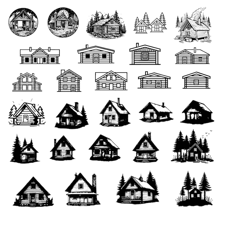 Log Cabin Svg Bundle, Wooden Cabin Clipart for Cricut, Cabin Silhouette ...