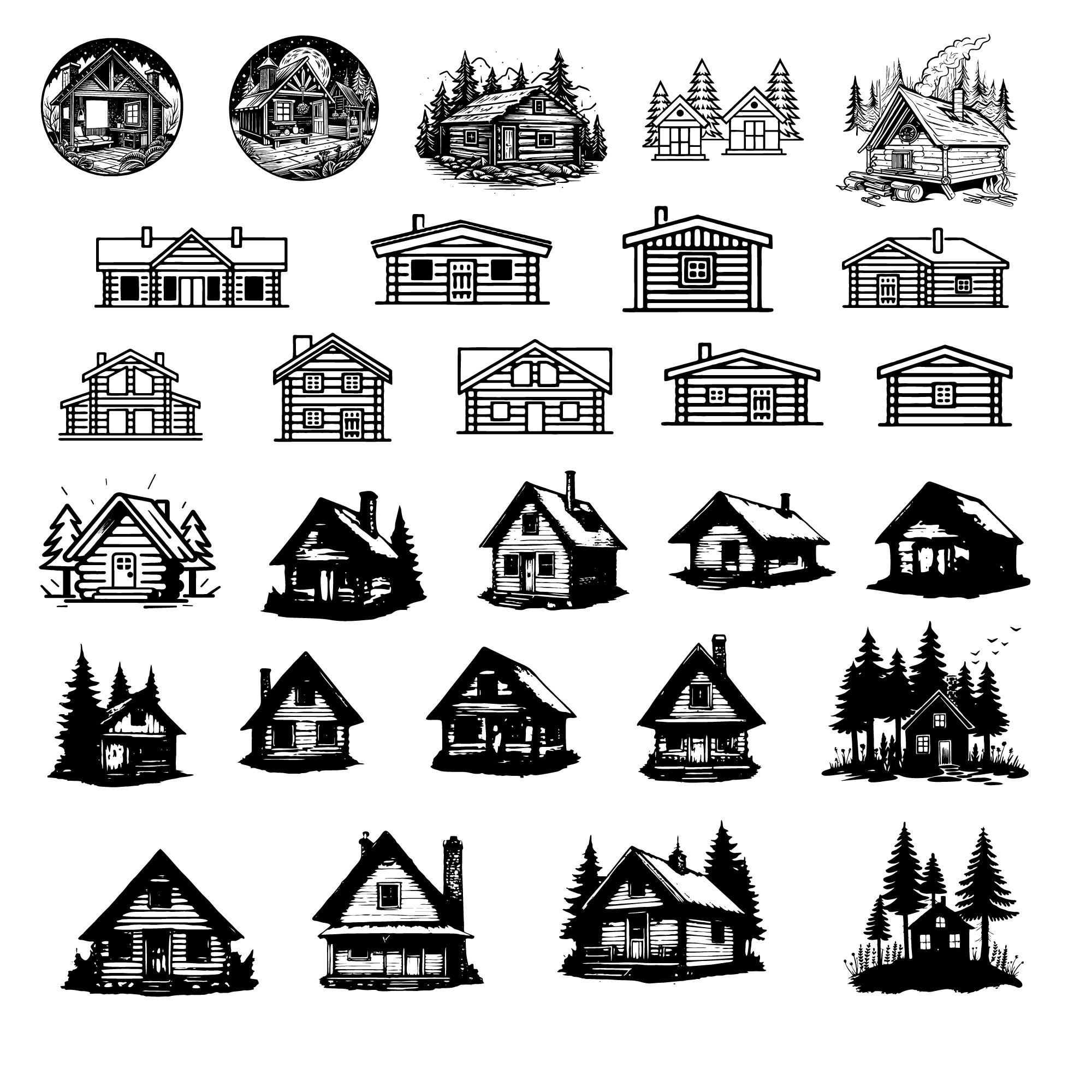 Log Cabin Svg Bundle, Wooden Cabin Clipart for Cricut, Cabin Silhouette ...