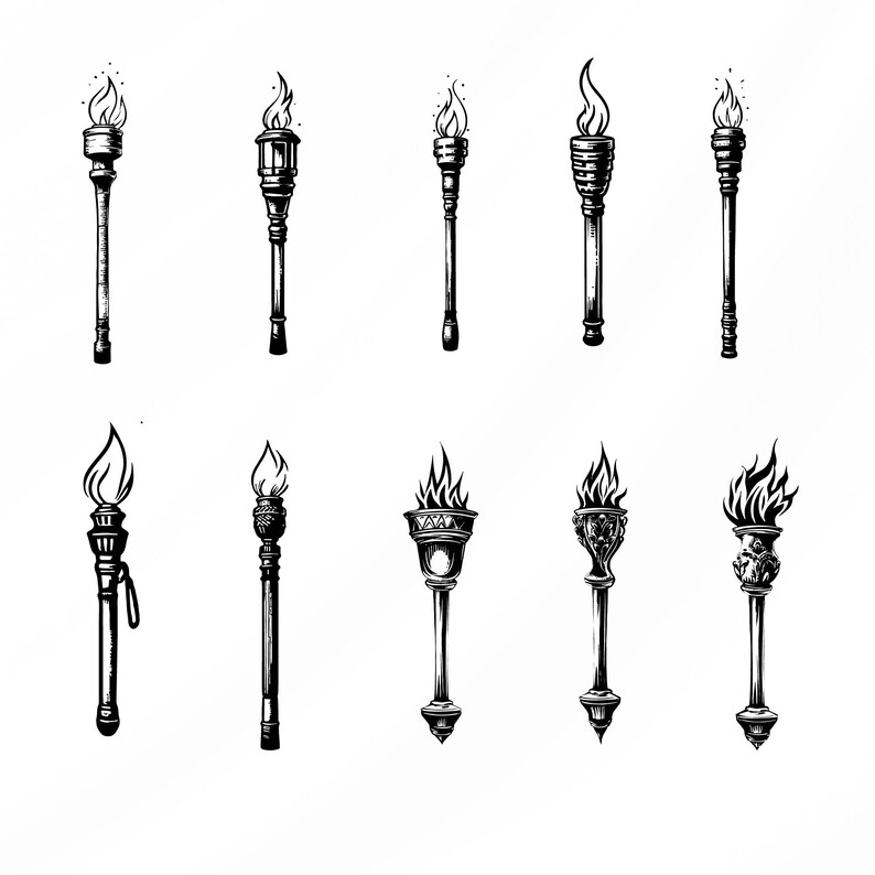 Torch Svg Bundle, Burning Torch Clipart for Cricut, Torch Silhouette ...