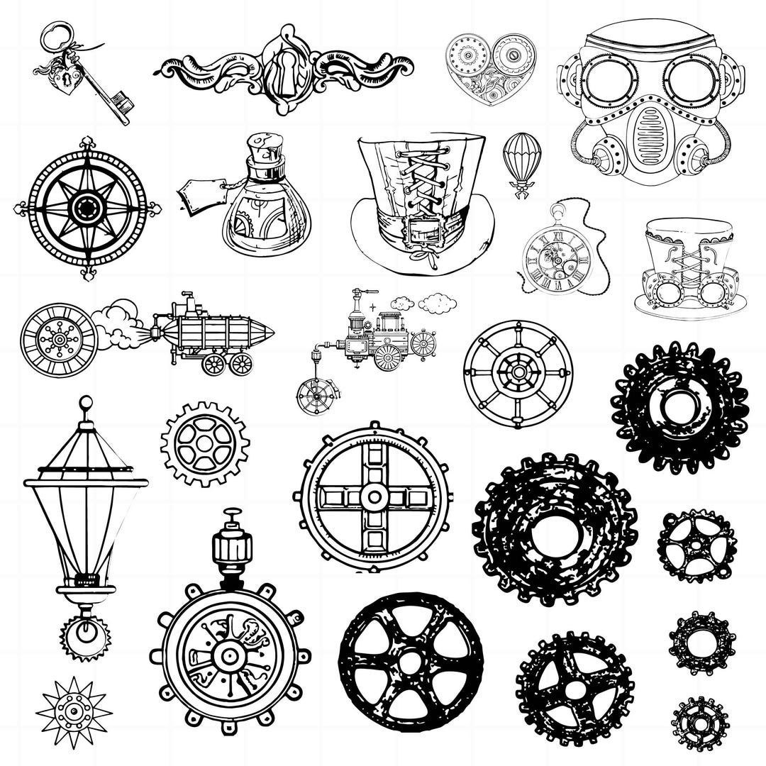 Steampunk Svg Bundle, Gear Clipart for Cricut, Steampunk Silhouette ...