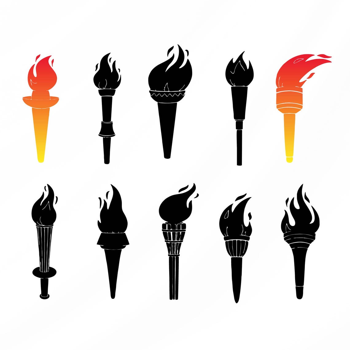 Torch Svg Bundle, Burning Torch Clipart for Cricut, Torch Silhouette ...
