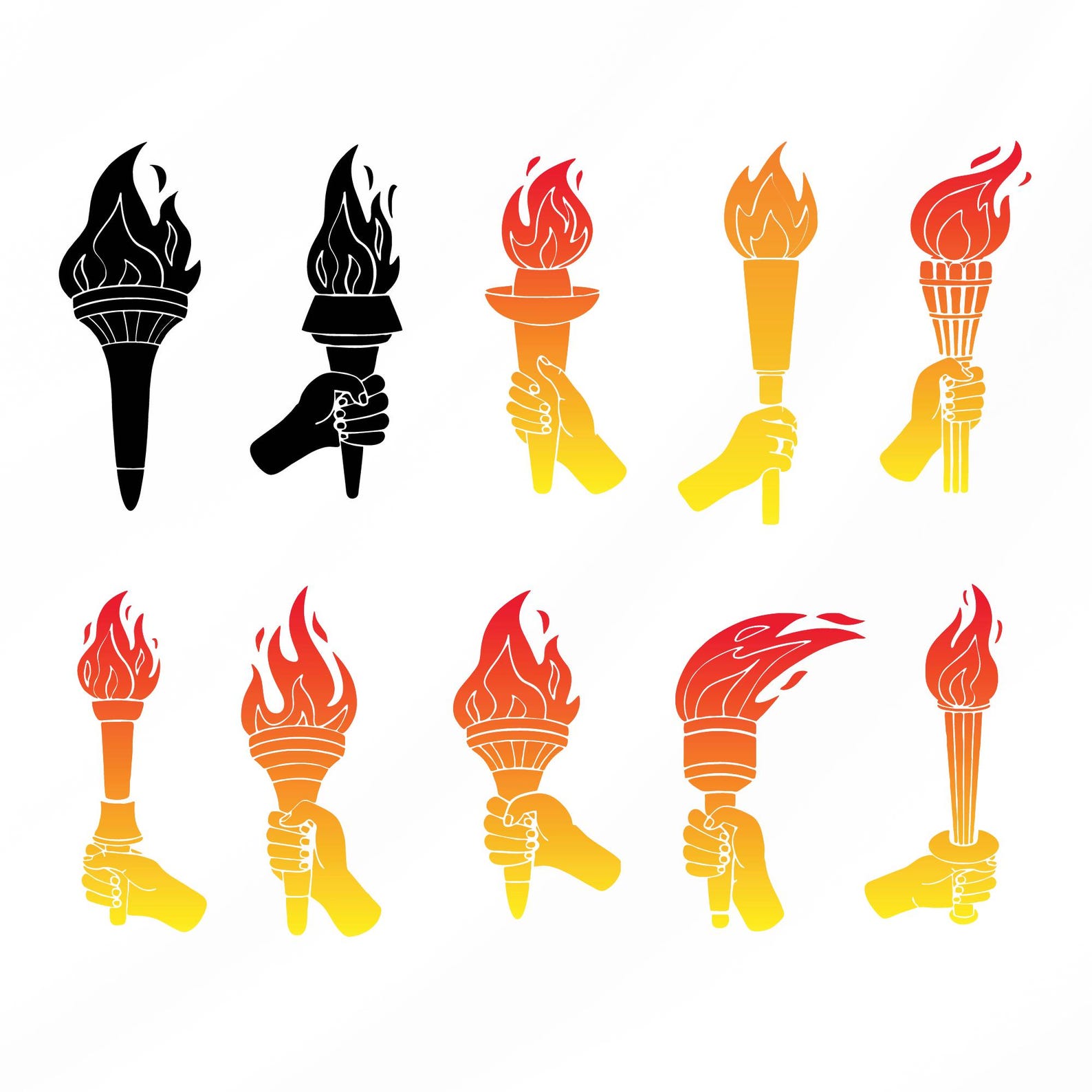 Torch Svg Bundle, Burning Torch Clipart for Cricut, Torch Silhouette ...