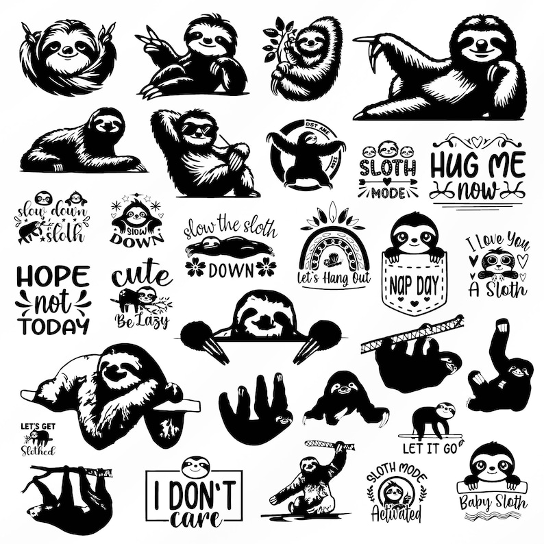 Sloth Svg Bundle, Sloth Clipart for Cricut, Cute Sloth Silhouette ...