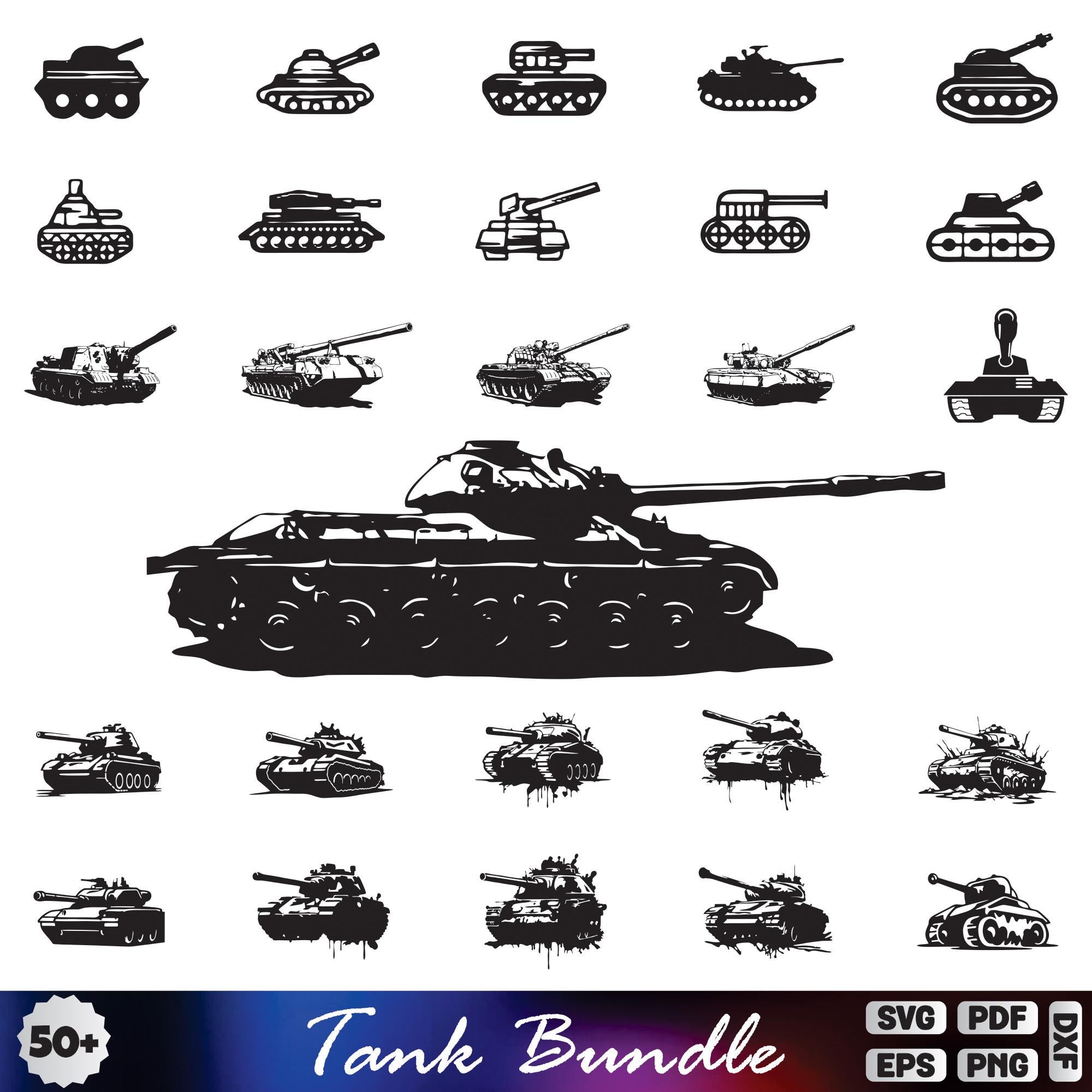 Tank Svg Bundle, Military Tank Clipart for Cricut, Tank Silhouette ...