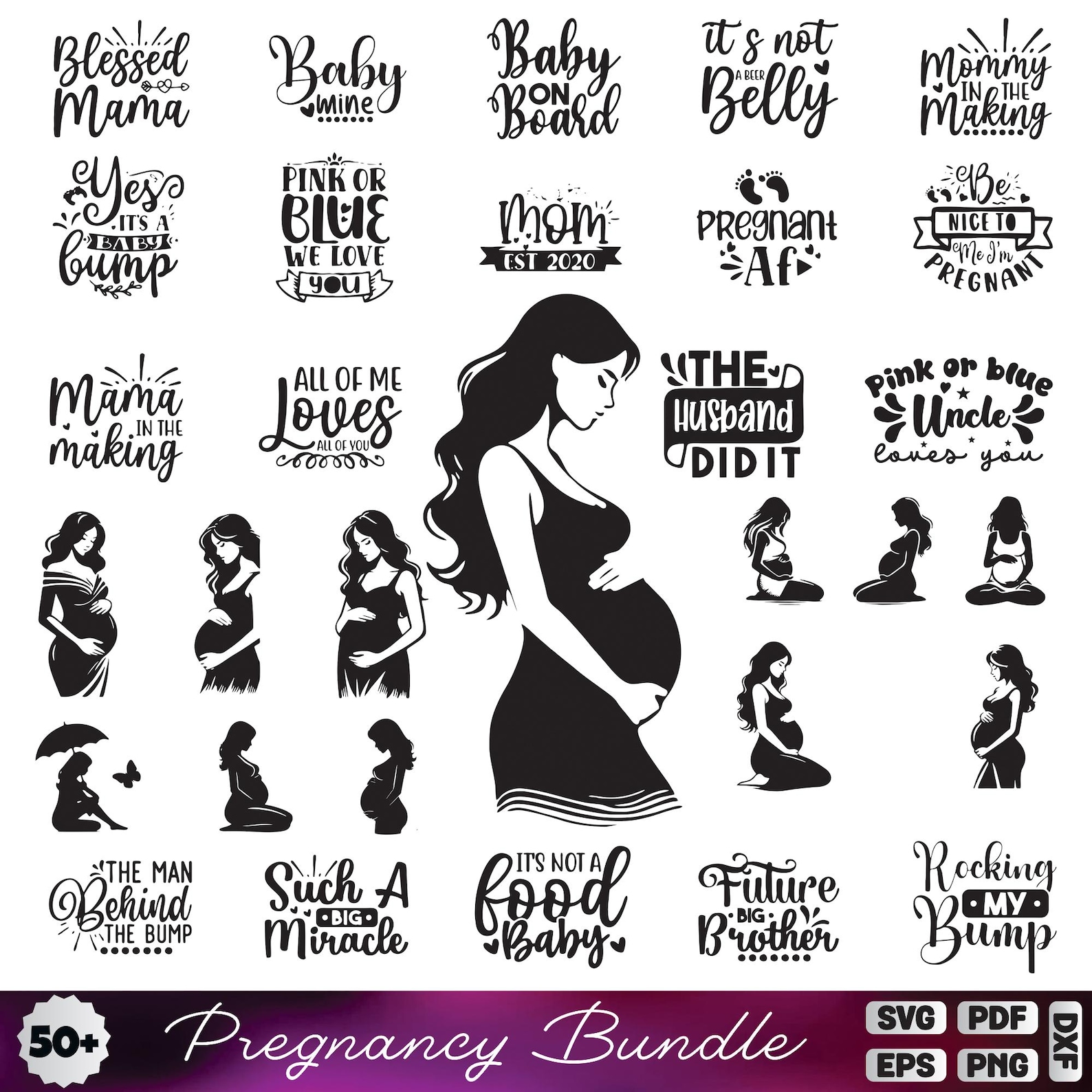 Pregnancy Svg Bundle, Pregnant Woman Clipart for Cricut, Pregnancy ...
