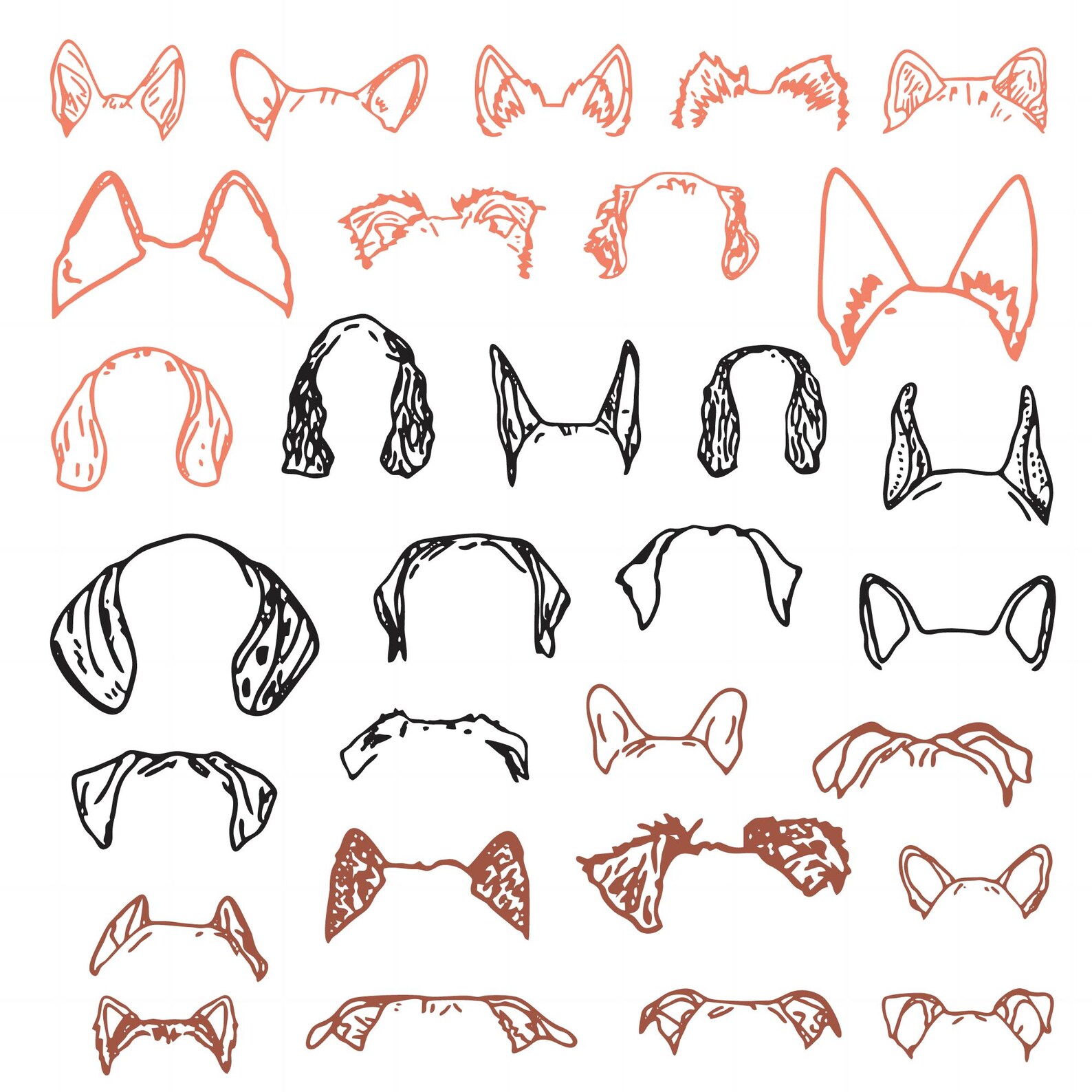 Dog Breed Ears Svg Bundle, Dog Ear Outline Clipart for Cricut, Dog Ear ...