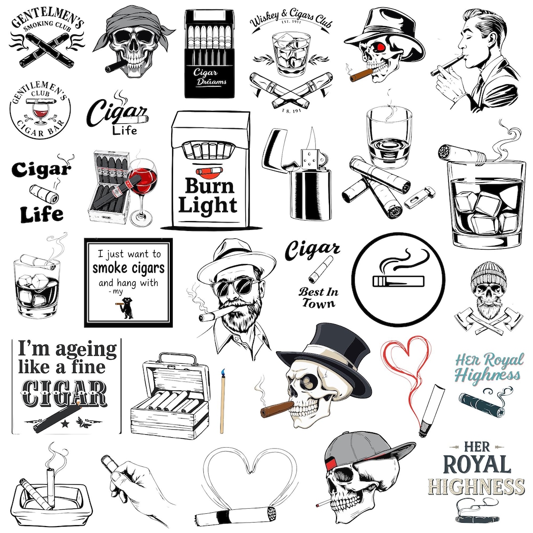 Cigar Svg Bundle, Smoking Skull Clipart, Cigarette With Ash Tray Vector ...