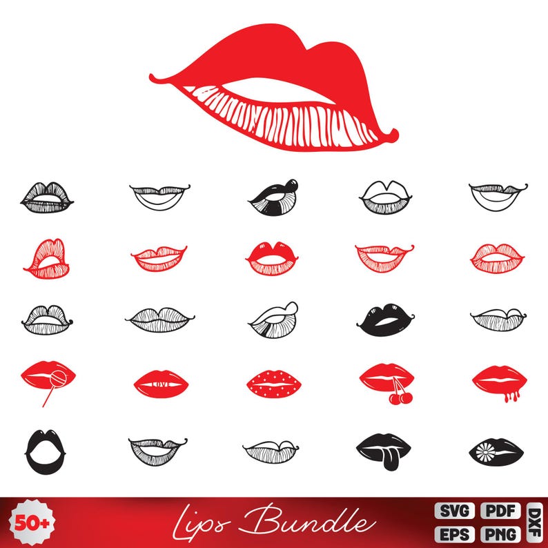 Lips Svg Bundle, Lips Clipart for Cricut, Sassy Lips Silhouette, Red ...