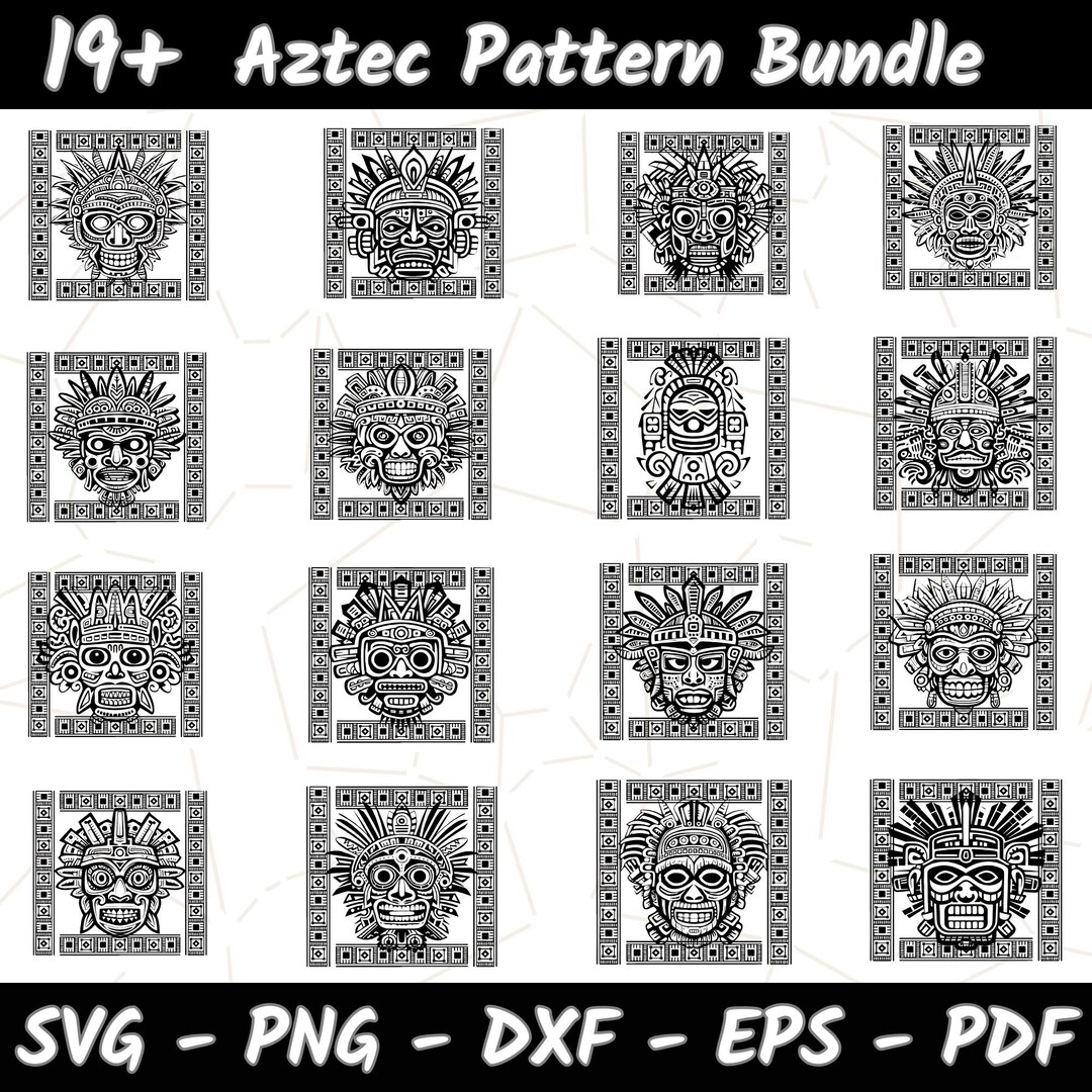 Aztec Pattern SVG Bundle, Intricate Tribal Digital Files, Vector Aztec ...