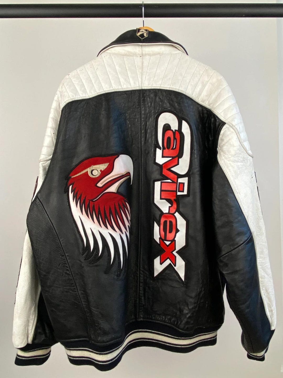 Rare Vintage Avirex 90s USA Leather Jacket Iconic Spell Out Eagle Design on the Front and Back ...