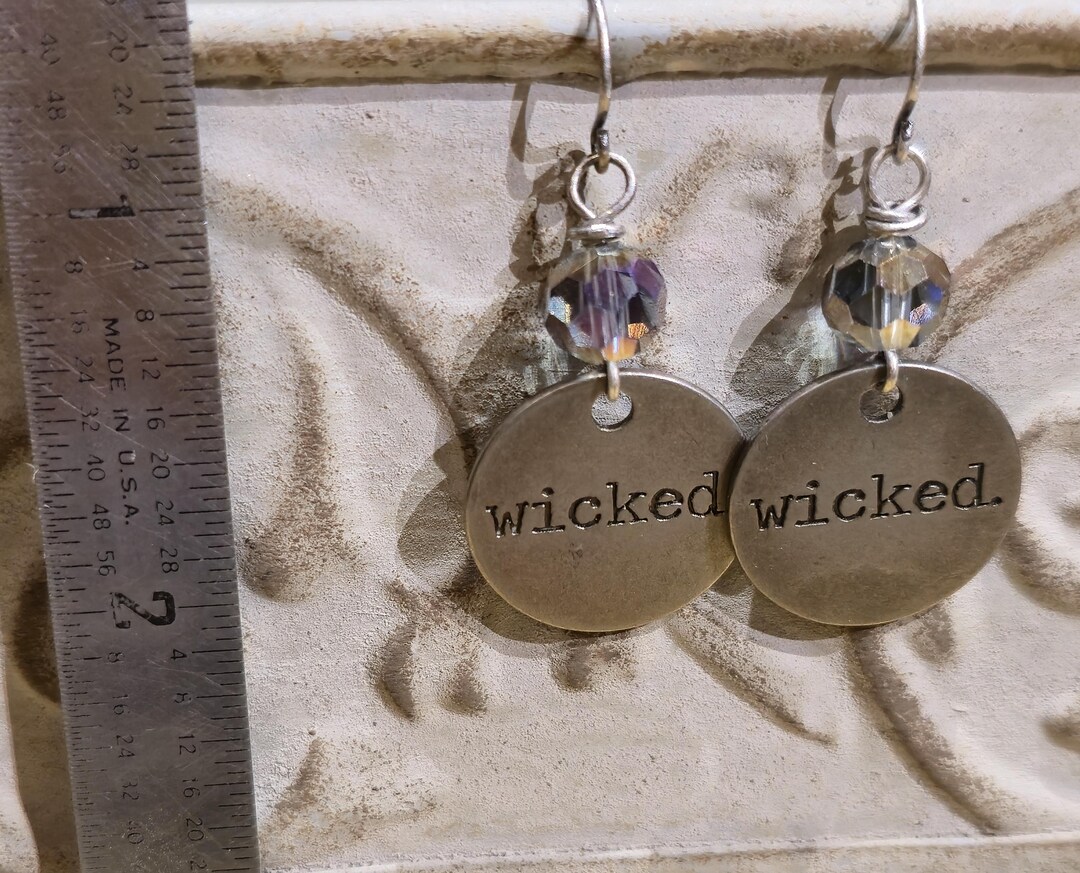 Wicked Tag and Crystal Earrings - Etsy