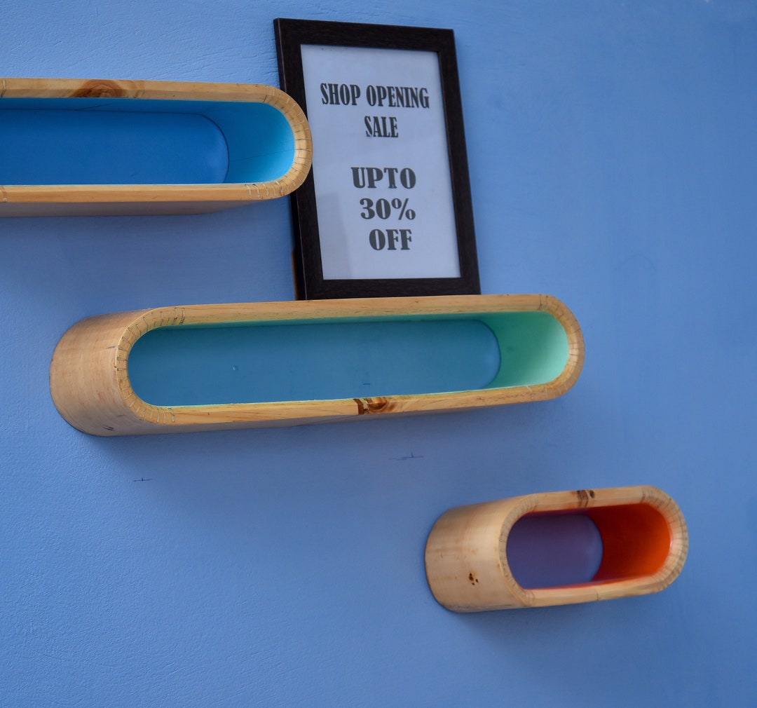 Colorful Oval Mid Century Modern Floating Shelves Mod Shelf Decor ...